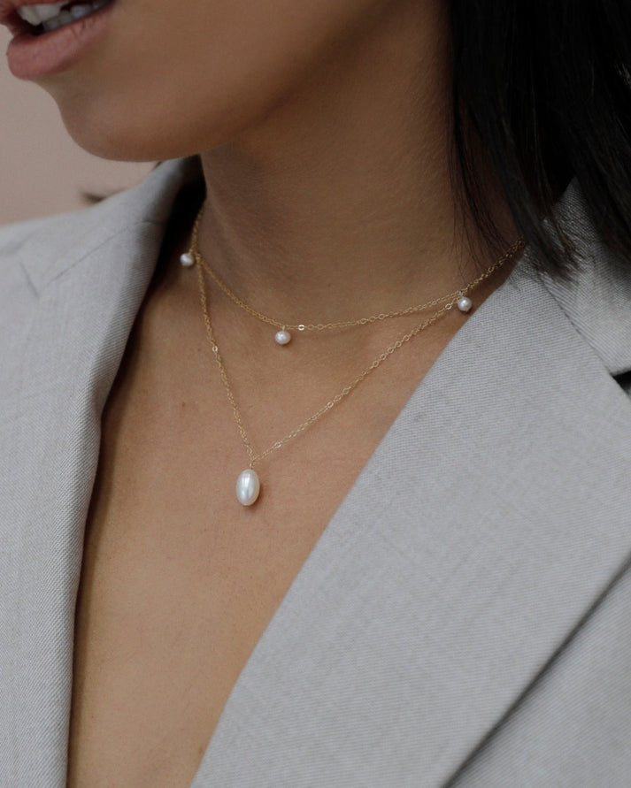 TRIPLE FRESHWATER PEARL NECKLACE- 14k Gold - The Littl A$110.99 A$152. ...